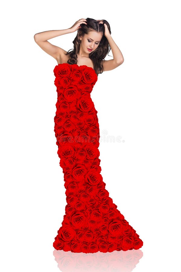 Woman in Dress with Roses Pattern Stock Image - Image of charming, girl ...