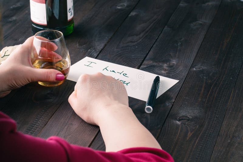 Woman Drink Alcohol and Write Message Stock Photo - Image of bourbon ...