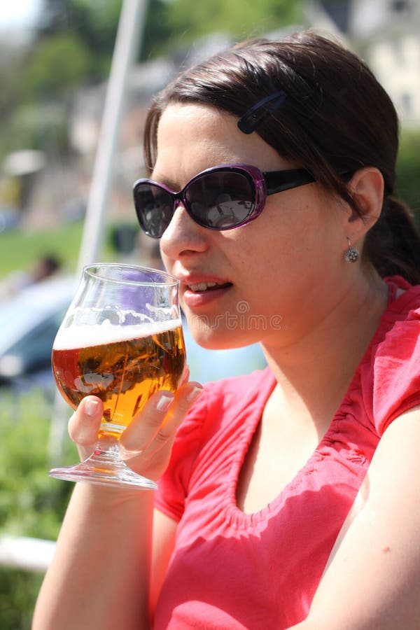 Woman drinking beer stock image. Image of female, person - 21281539