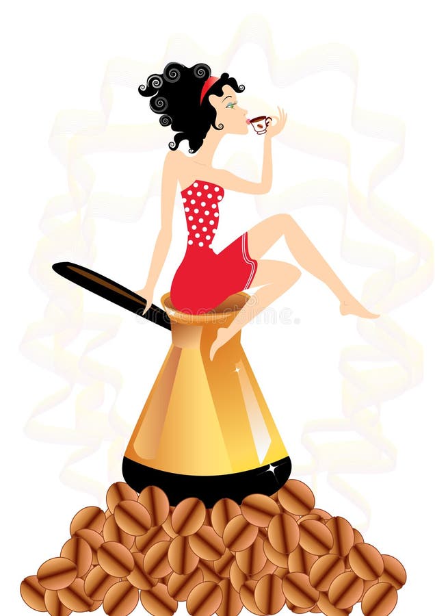 Woman drinking coffee stock vector. Illustration of cartoon - 8989989