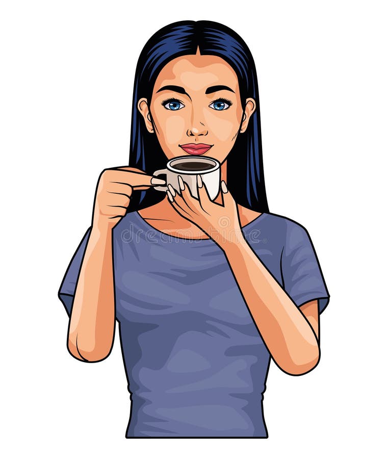 Woman drinking coffee cup stock vector. Illustration of design - 254884970