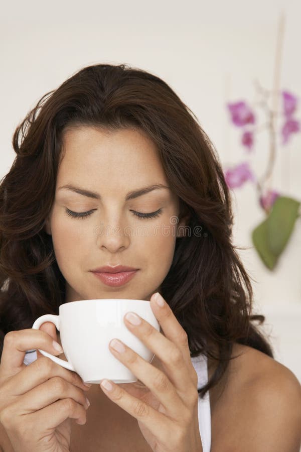 Woman Drinking Cup of Coffee at Home Stock Image - Image of lifestyle ...