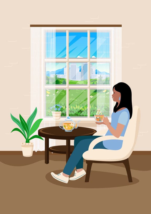 Pretty Woman Drinking Herbal Tea for Health Stock Vector - Illustration ...