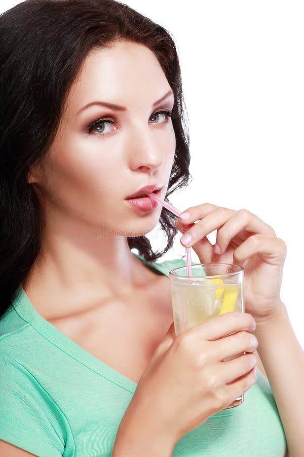 Woman drinking lemonade stock image. Image of lady, healthy - 57729135