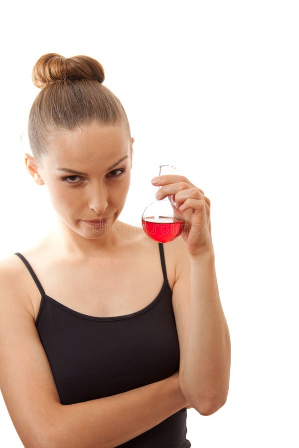 Woman Drinking a Red Liquid Stock Photo - Image of flask, woman: 31950704