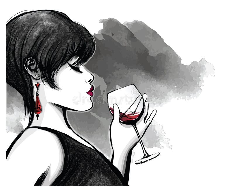 Drinking Lady Wine Stock Illustrations – 267 Drinking Lady Wine Stock ...