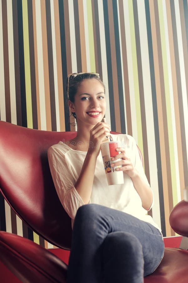Woman drinking soda stock image. Image of caucasian, female - 89659455