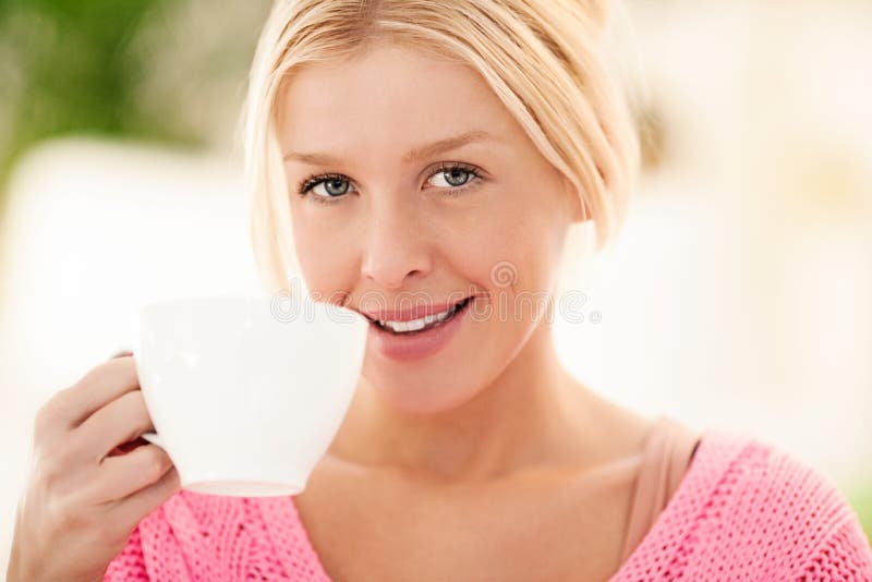 Woman Drinking Tea stock image. Image of cheerful, white - 30921625