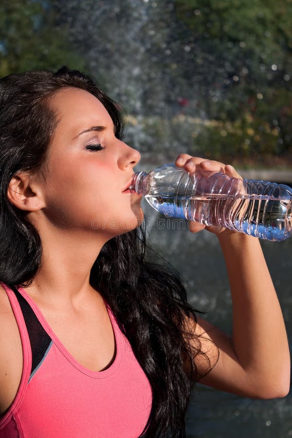 Woman Drinking Water Outside Stock Image - Image of girl, beautiful ...