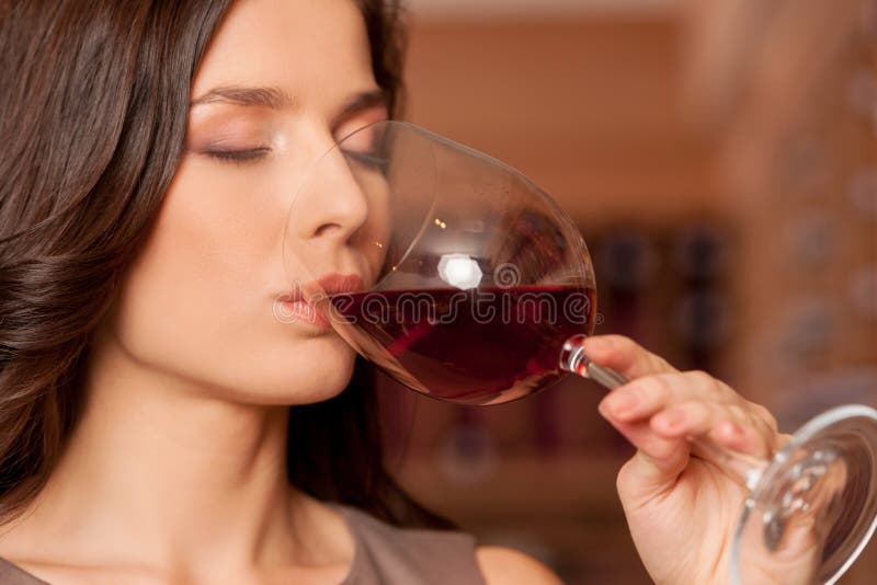 Woman drinking wine. stock photo. Image of white, shop - 33939816