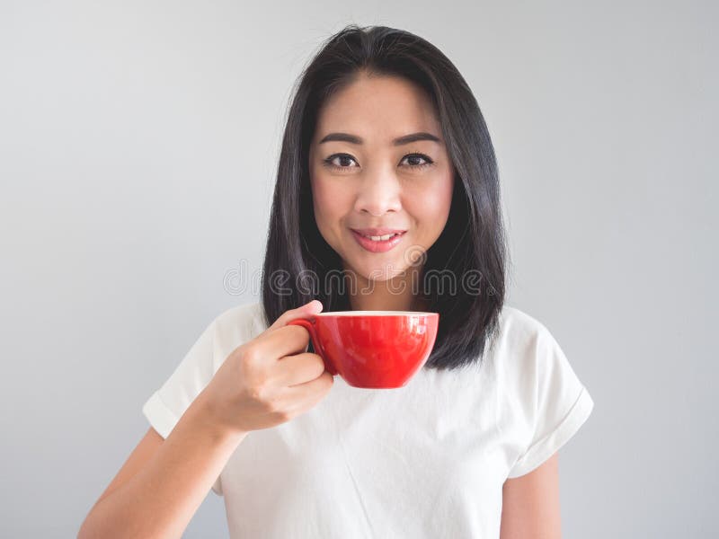 Woman drinks coffee. stock image. Image of happy, espresso - 86285797