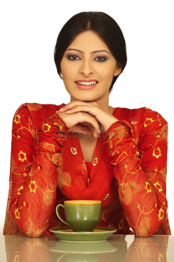 Woman drinks coffee or tea stock photo. Image of happy - 19560788