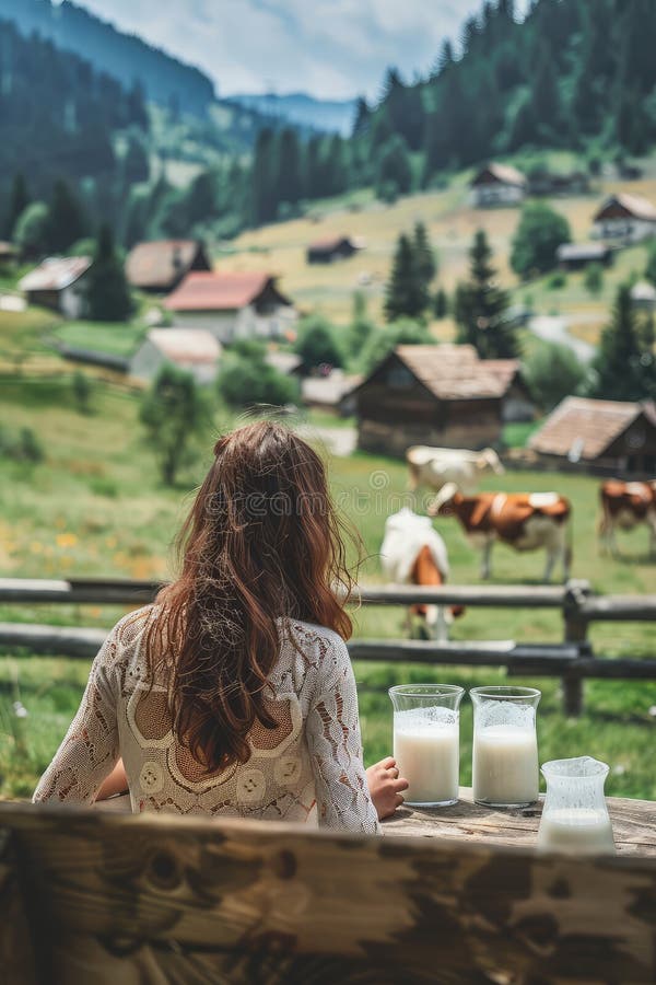 A Woman Drinks a Glass of Milk on a Farm. Selective Focus Stock Photo ...