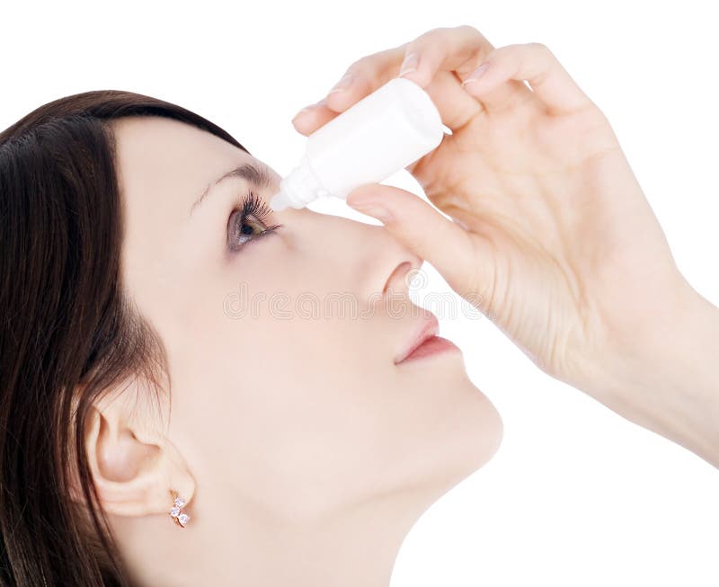 Woman Dripping Eye with Eyes Drops Stock Image - Image of eyes, closeup ...