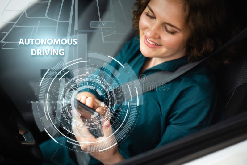 Woman Driver Controls an Autonomous Car Stock Photo - Image of ...