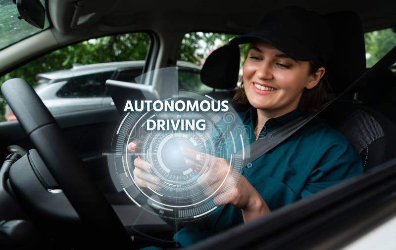 Woman Driver Controls an Autonomous Car Stock Image - Image of ...