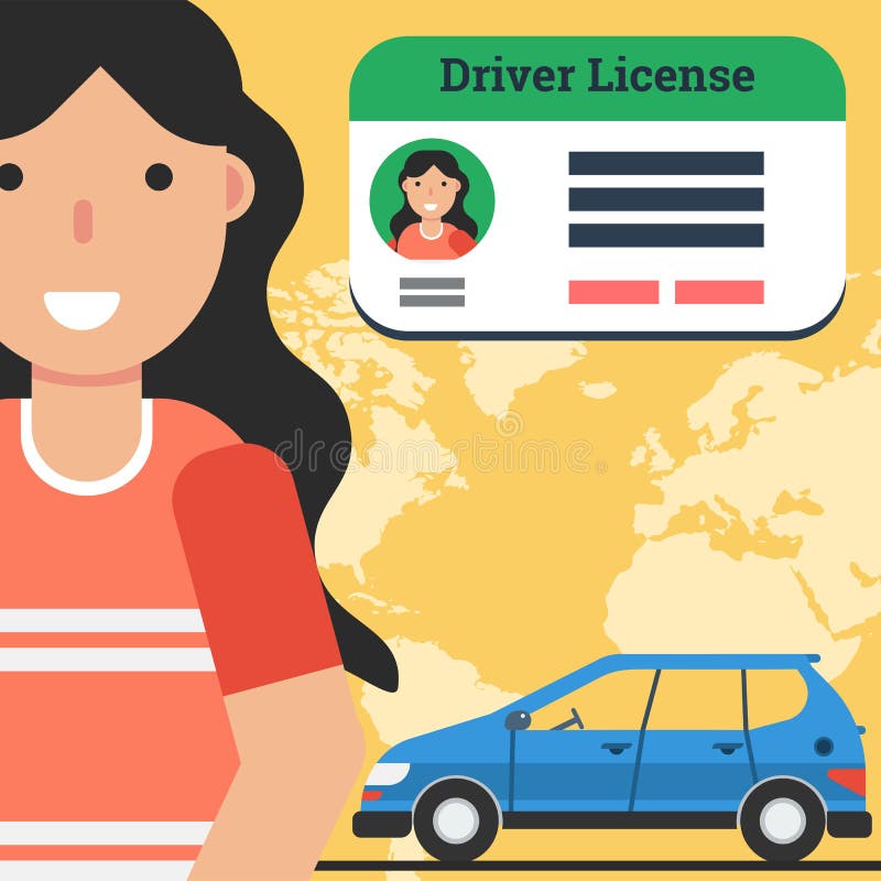 Woman with Driver License and Car Stock Vector - Illustration of design ...
