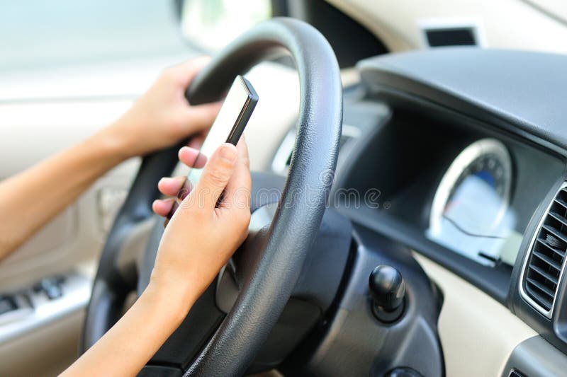 Woman Driver Use Cell Phone in Car Stock Image - Image of beautiful ...