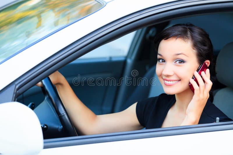 Driver Using a Mobile Telephone Stock Image - Image of lady, cellular ...
