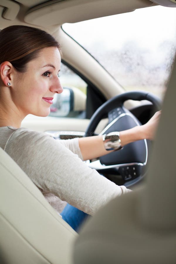 Woman driving a car stock photo. Image of interior, learning - 24610626