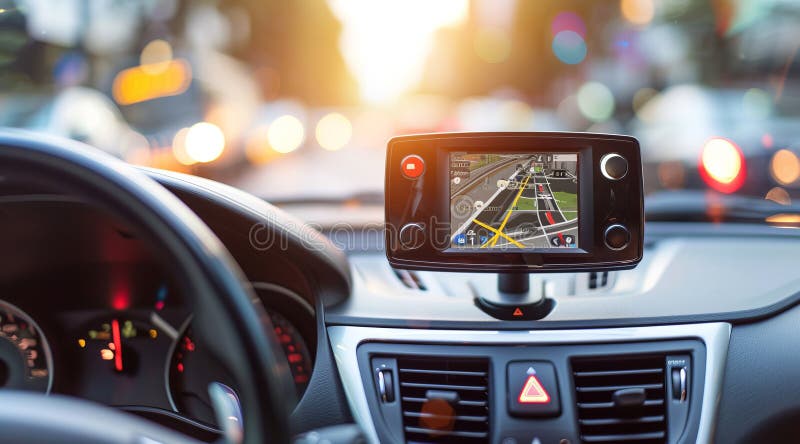 A Woman is Driving a Car with a GPS System on the Dashboard Stock Photo ...