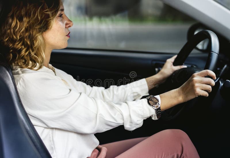 Woman Driving a Car in Reverse Stock Image - Image of reversing, power ...