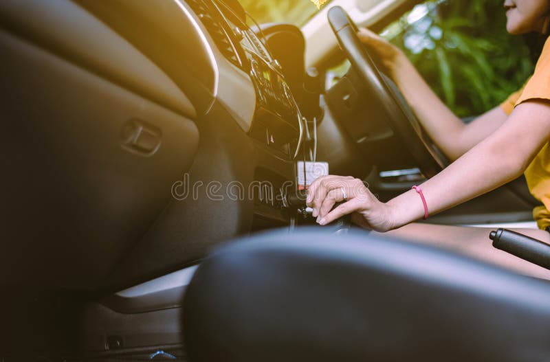 Woman Driving Hand Using Car Automatic Gear,News Technology Gear Shift ...