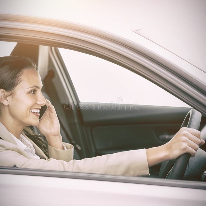Woman Driving and Using Her Smartphone Stock Image - Image of gear ...