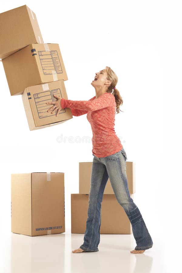 Woman Dropping Cardboard Boxes Stock Image - Image of hand, joyful ...