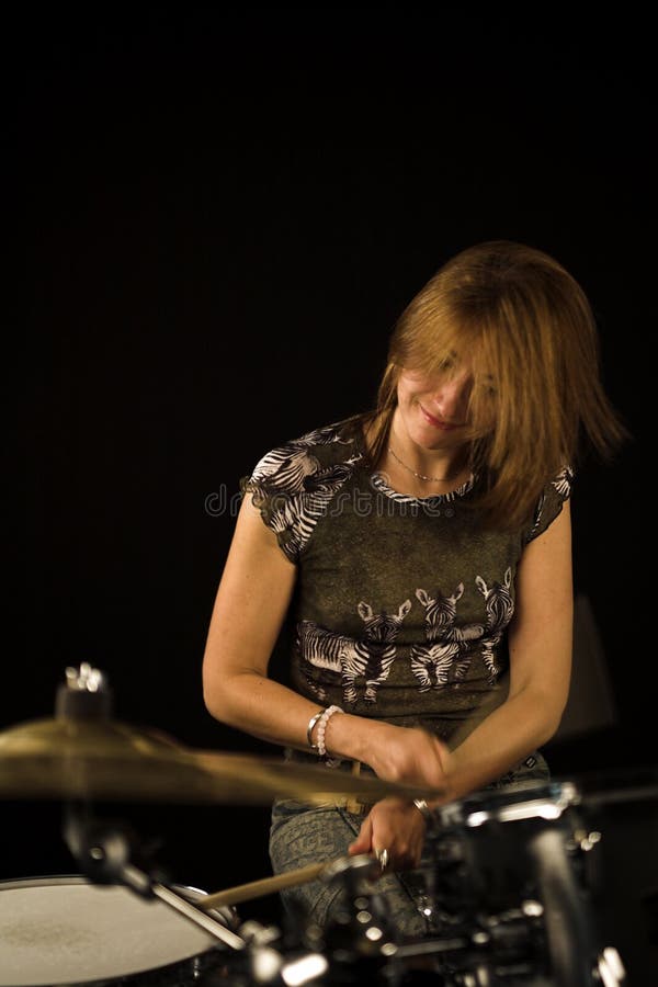 Woman drummer stock image. Image of black, instrument - 3376959