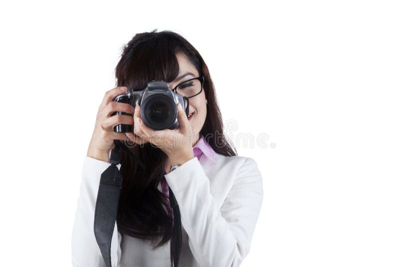 Woman with dslr stock image. Image of caucasian, person - 25781207