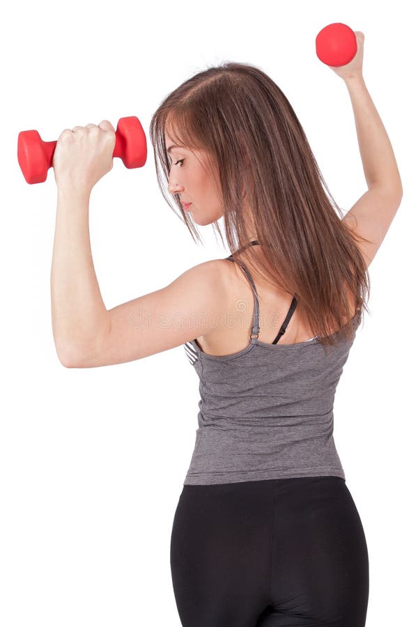 Woman with Dumbbell in Hand Stock Image - Image of dumbbel, bronzed ...