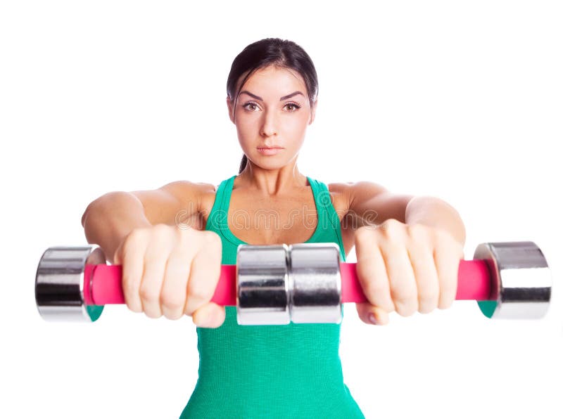Woman with dumbbells stock photo. Image of healthy, brunette - 28463788