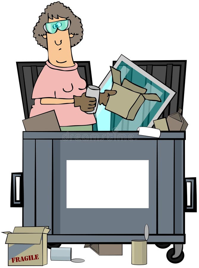 Woman Dumpster Diver stock illustration. Illustration of carton - 14782997