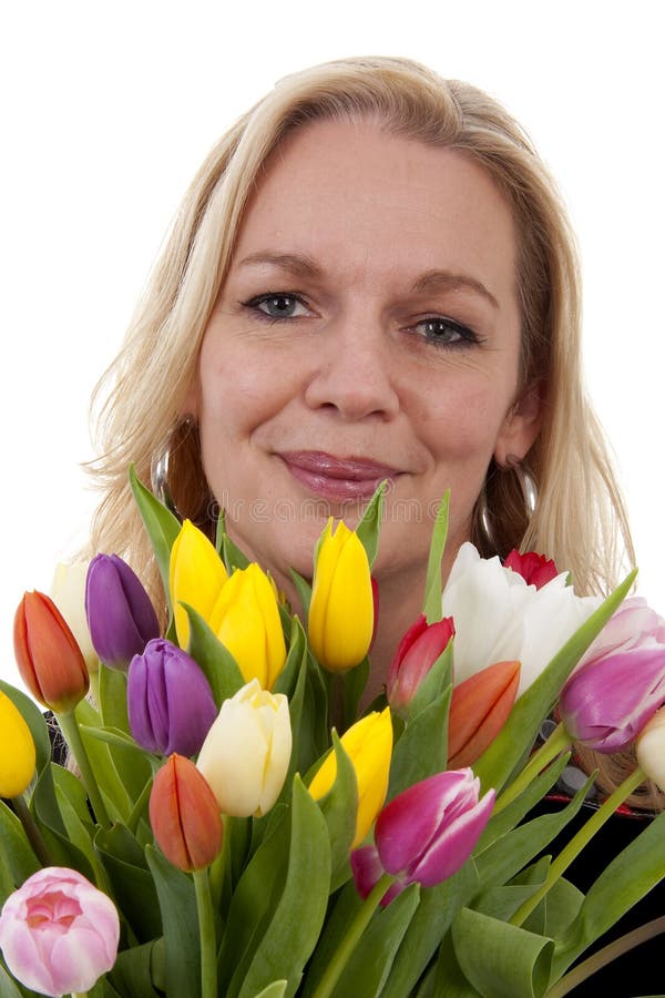 Woman with Dutch Tulip Flowers Stock Image - Image of caucasian ...