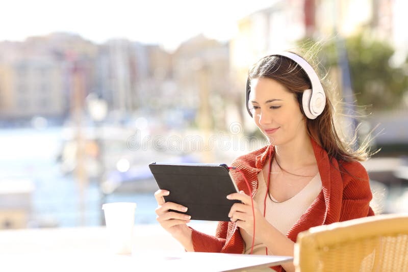 Woman E Learning Watching Tutorials Online Stock Image - Image of happy ...