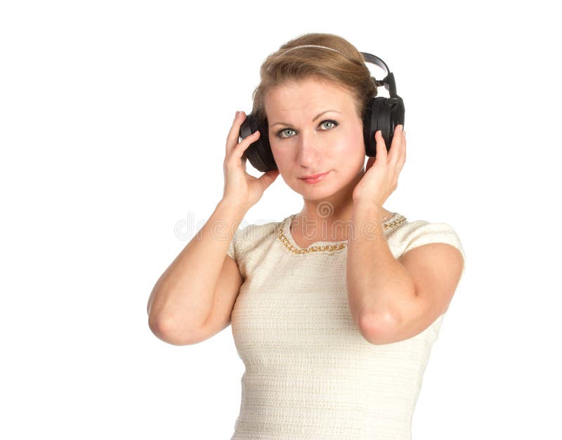 Woman with earphones stock photo. Image of beautiful - 46943944