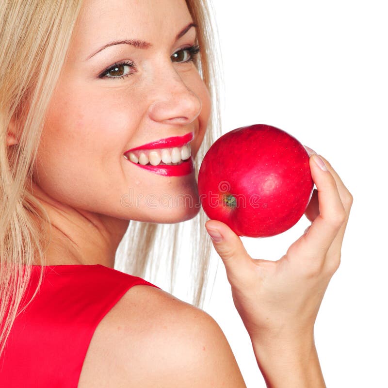 Woman eat red apple stock image. Image of food, holding - 24775973