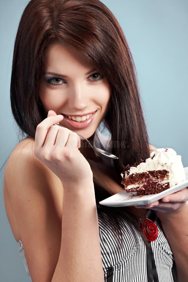 Woman Eat a Slice of a Sweet Cake Stock Photo - Image of portrait ...