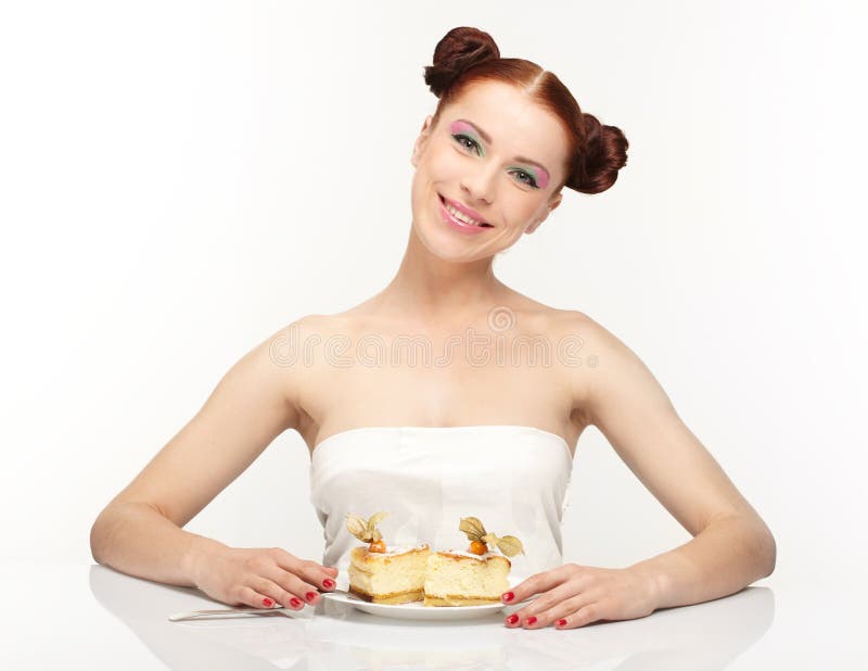 Woman eat tasty cake stock photo. Image of pretty, face - 14685136