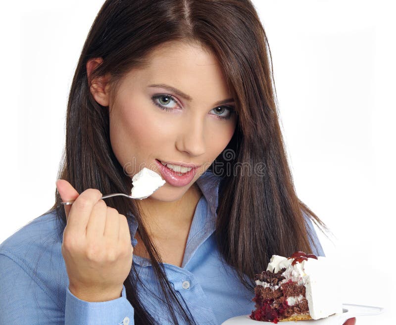 Woman eating the cake. stock image. Image of natural, people - 6965125