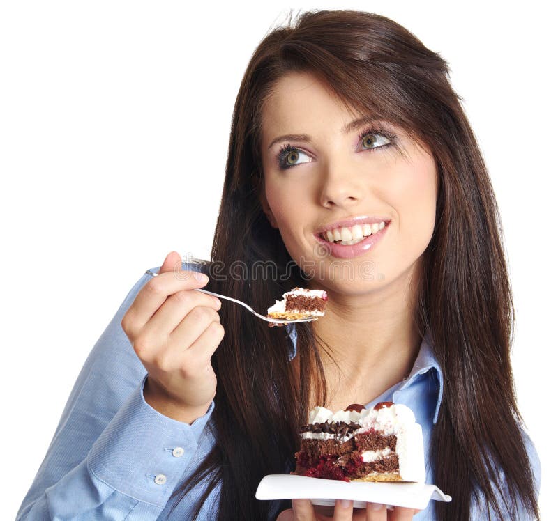 Woman eating the cake. stock photo. Image of diet, party - 6965172