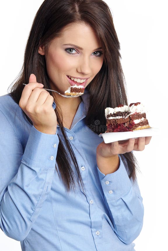 Woman eating the cake. stock image. Image of person, mouth - 6965297