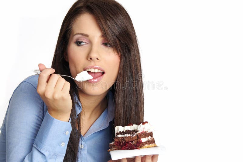 Woman eating the cake. stock image. Image of freshness - 6965417
