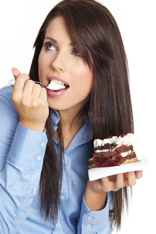 Woman Eating cake stock image. Image of attractive, holding - 8842557