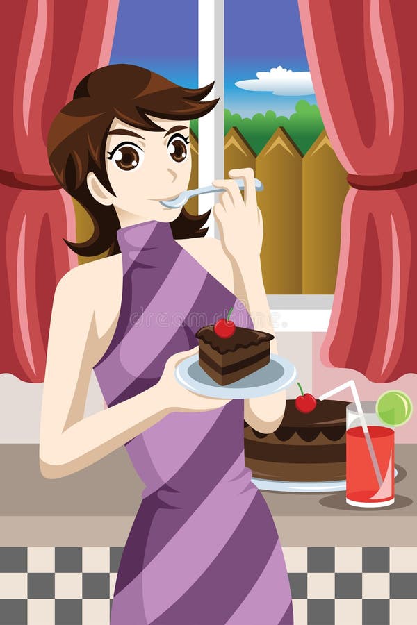 Woman Eating Cake Stock Vector Illustration Of Food 44996113