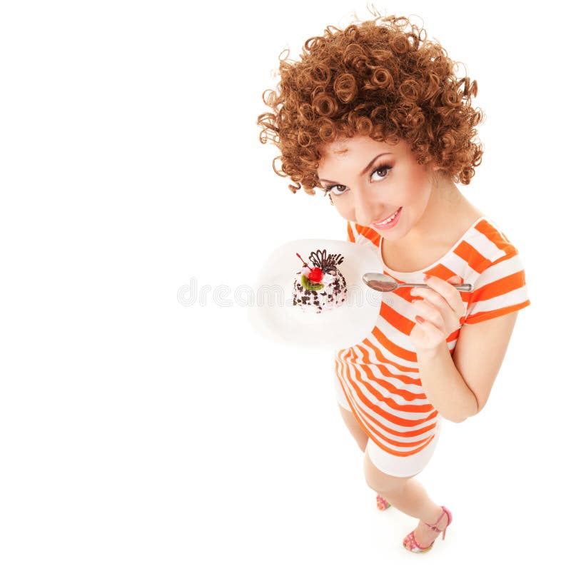 Woman Eating the Cake on the White Background Stock Image - Image of ...