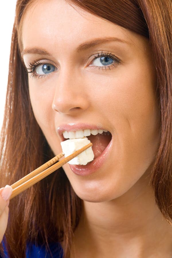Woman Eating Cheese, Isolated Stock Image - Image of adult, lifestyle ...
