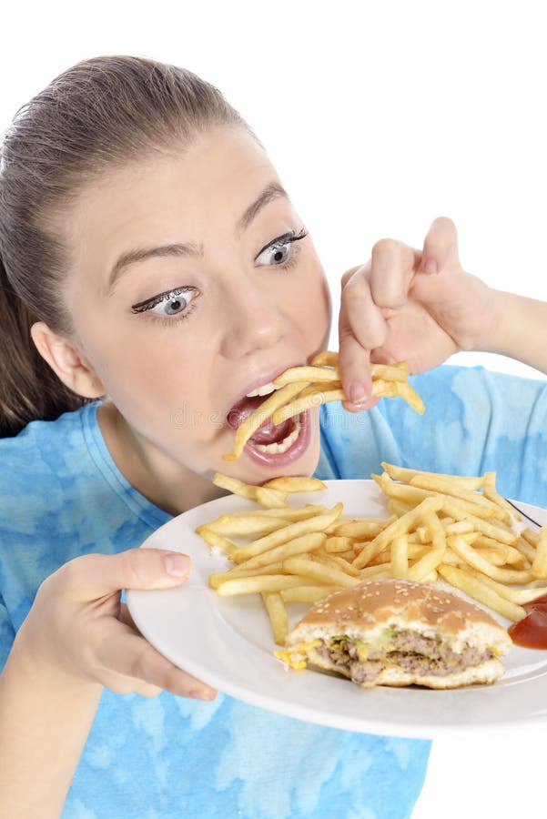 Woman eating fast food. stock image. Image of meal, glass - 39549621