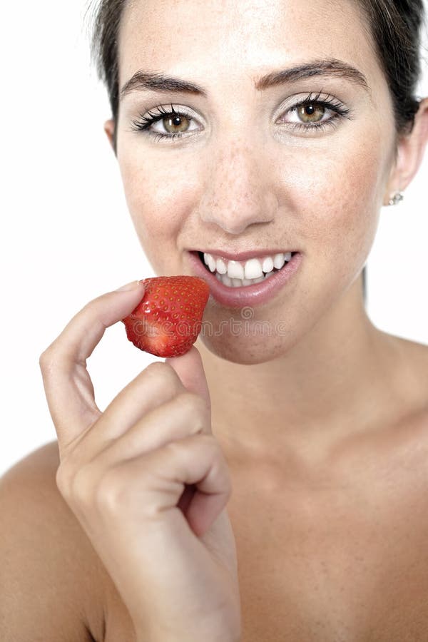 Woman Eating Fresh Strawberry Stock Image - Image of young, beauty ...